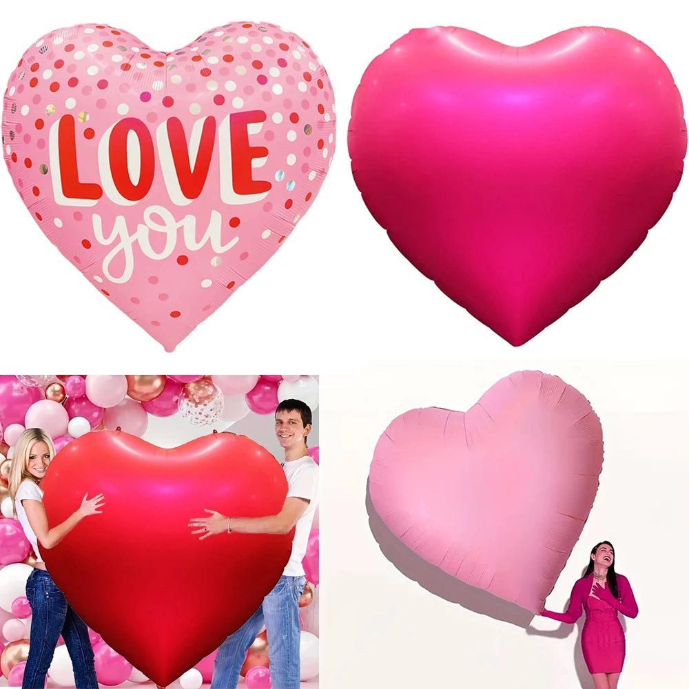 63Inch Giant Red Heart Shaped Foil Balloon Huge Love Heart Ball for Va ...