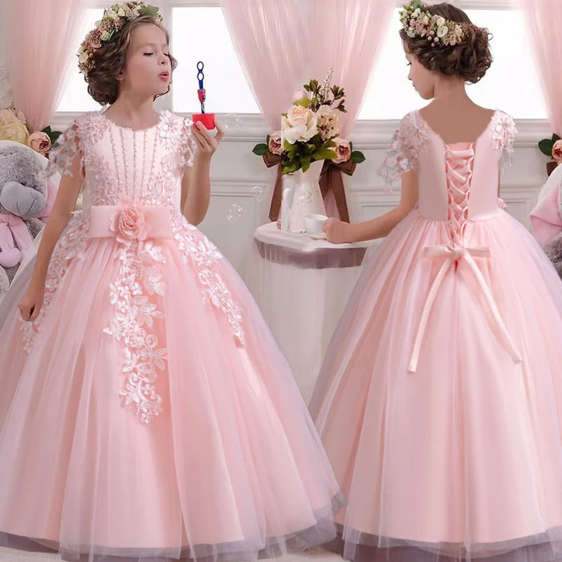 Girl's Elegant Wedding Embroidered Mesh Princess Graduation Party Prom ...