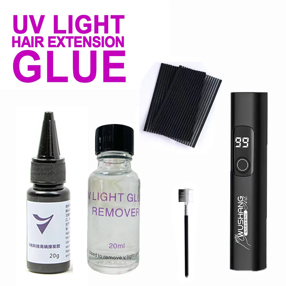 UV-Light Hair Extension Set Technology Wig Hair Piece Real Hair Fast G ...