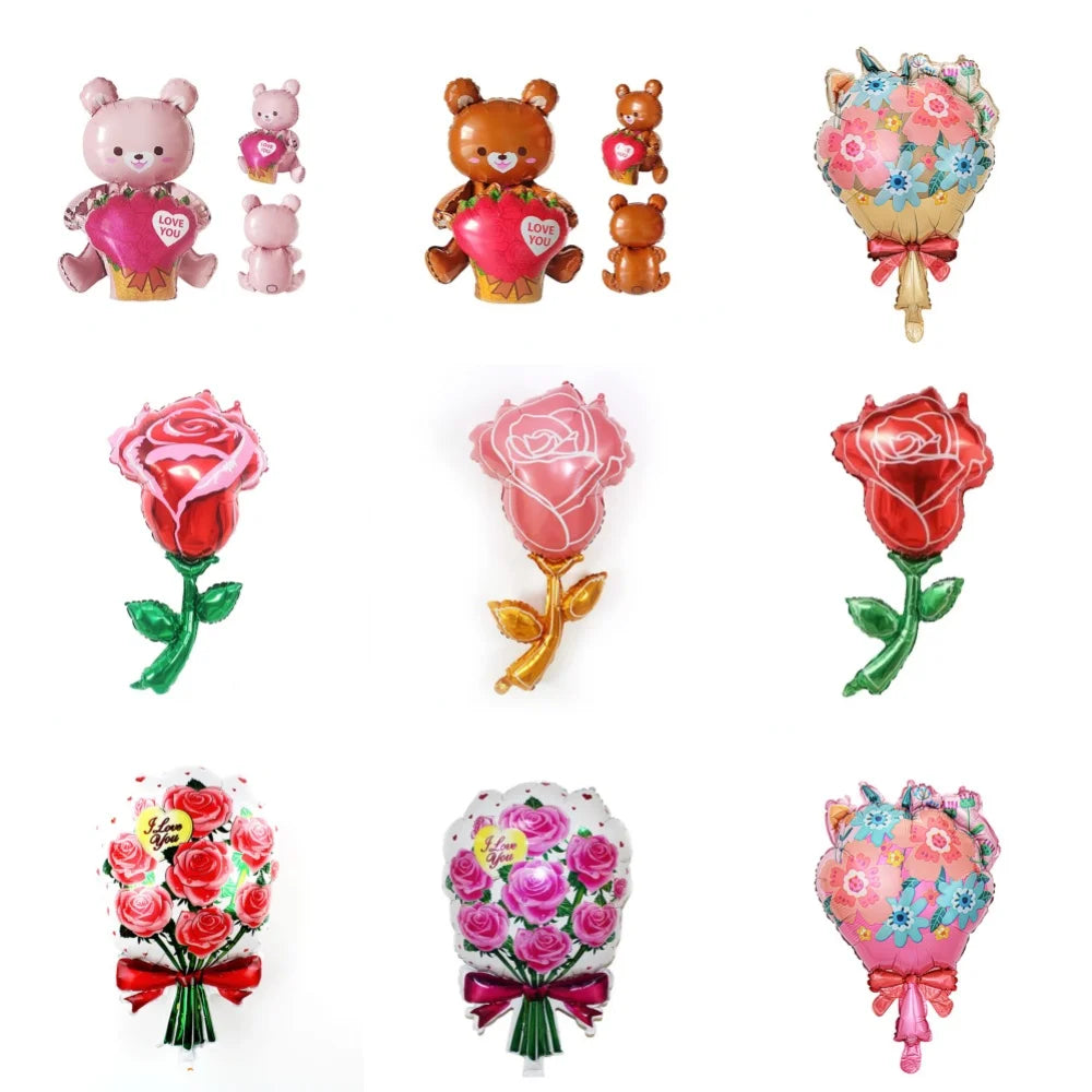 Cute Bear Foil Balloons with Flowers – Valentine’s, Wedding, Anniversa ...